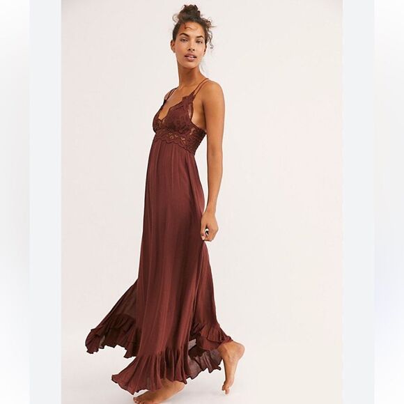 Free People | Dresses | Free People Fp One Adella Maxi Slip Dress Brown ...